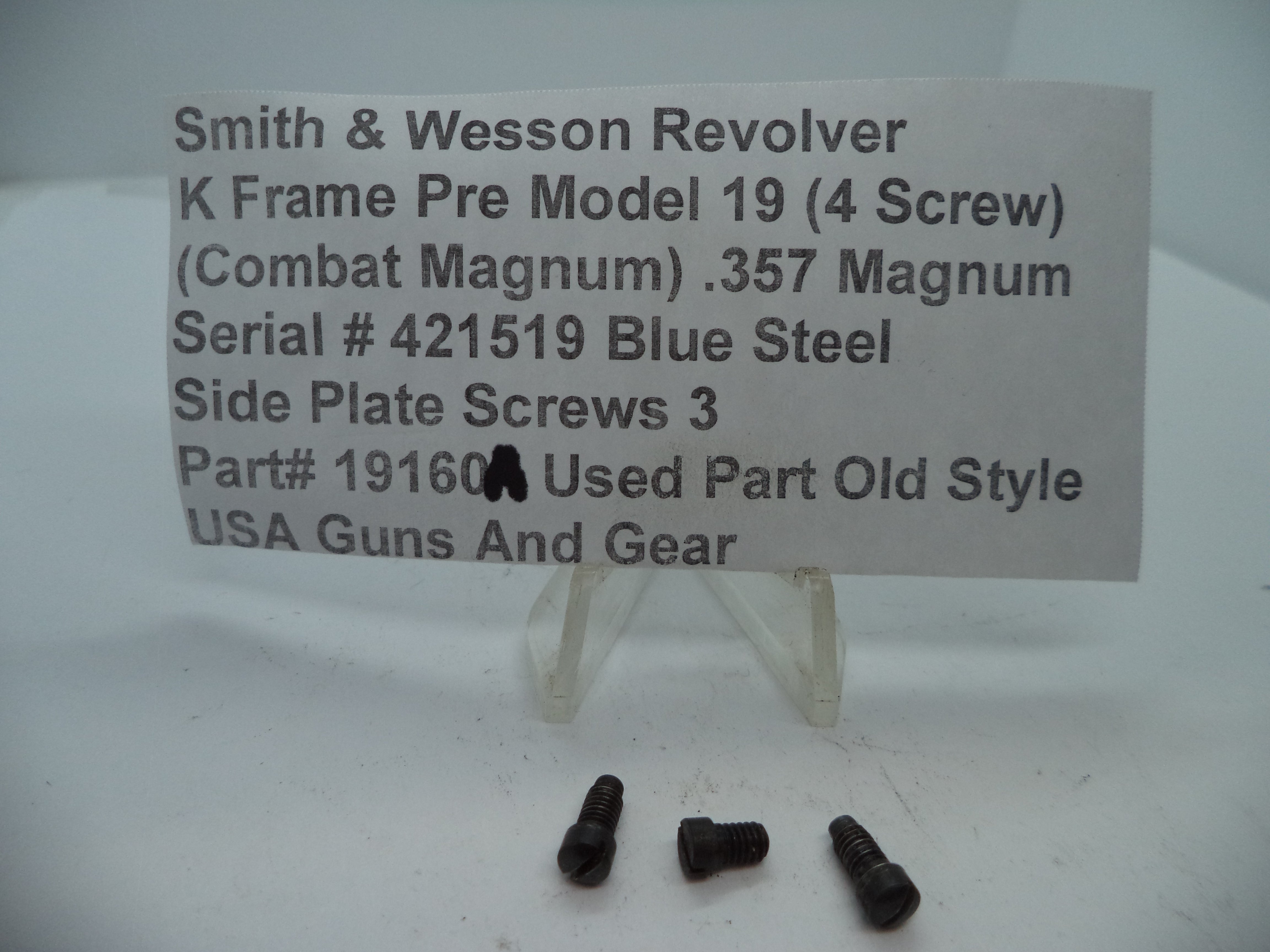 S&W K Pre Model 19 Side Plate Screws (3) Combat Magnum .357 Mag 19160 ...