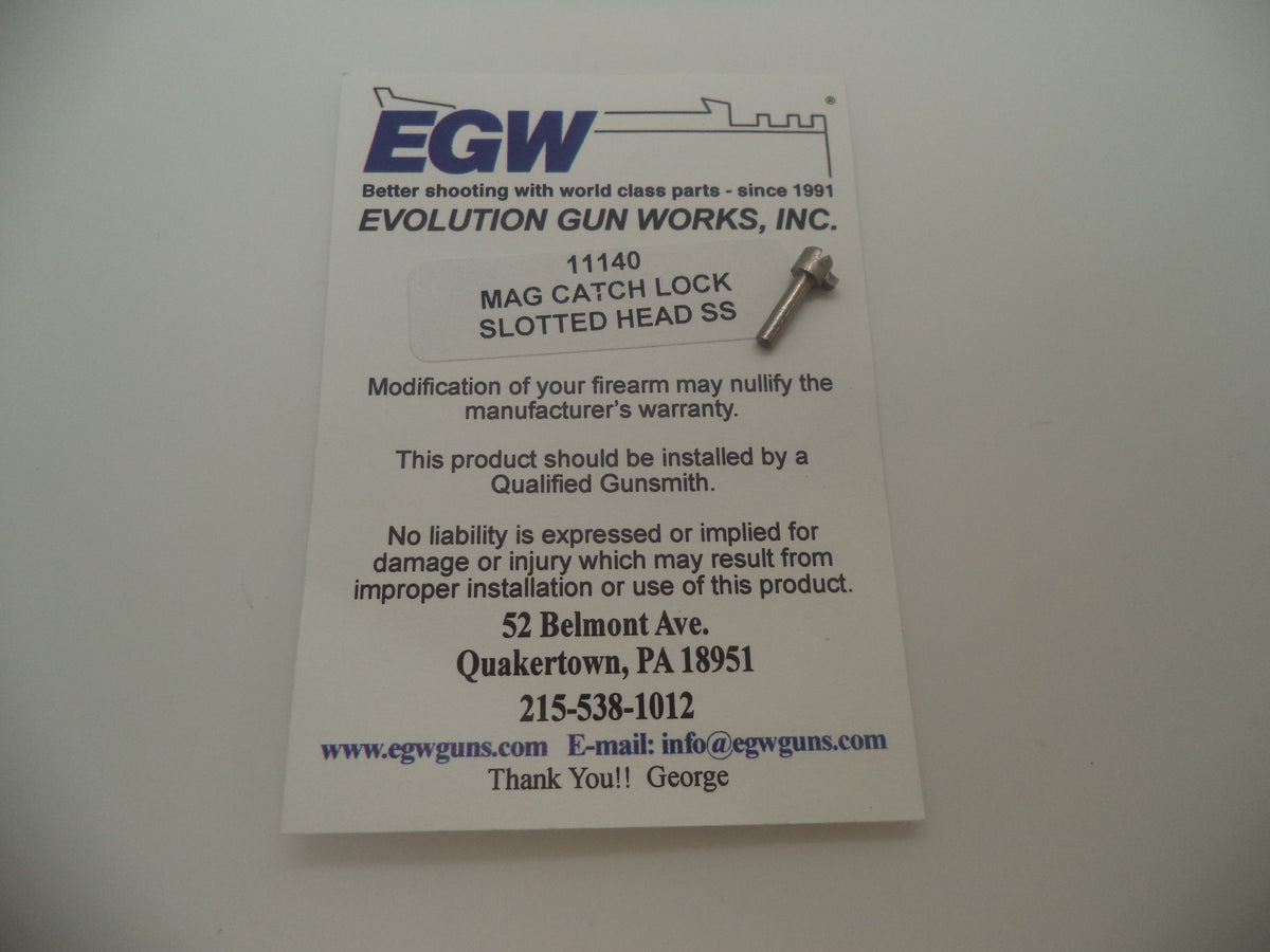 11140 Model 1911 Magazine Catch Lock Slotted Head Stainless Steel USA